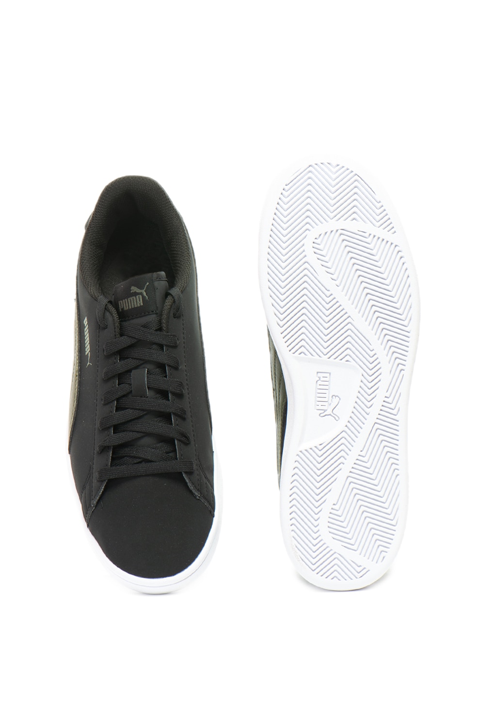 Puma, Спортни обувки Smash v2 с еко кожа и контрастни детайли, Черен ...