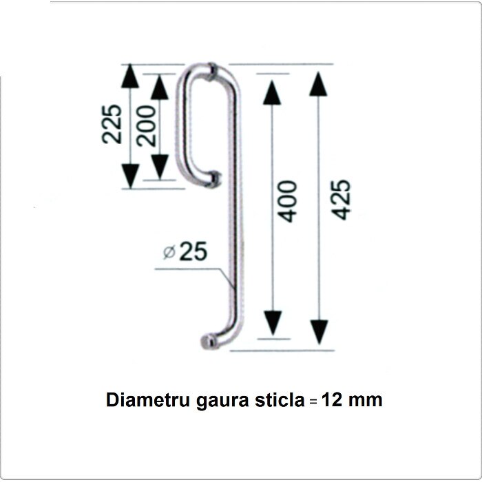 Maner port-prosop, usa cabina dus, inox, 425x225 mm - eMAG.ro