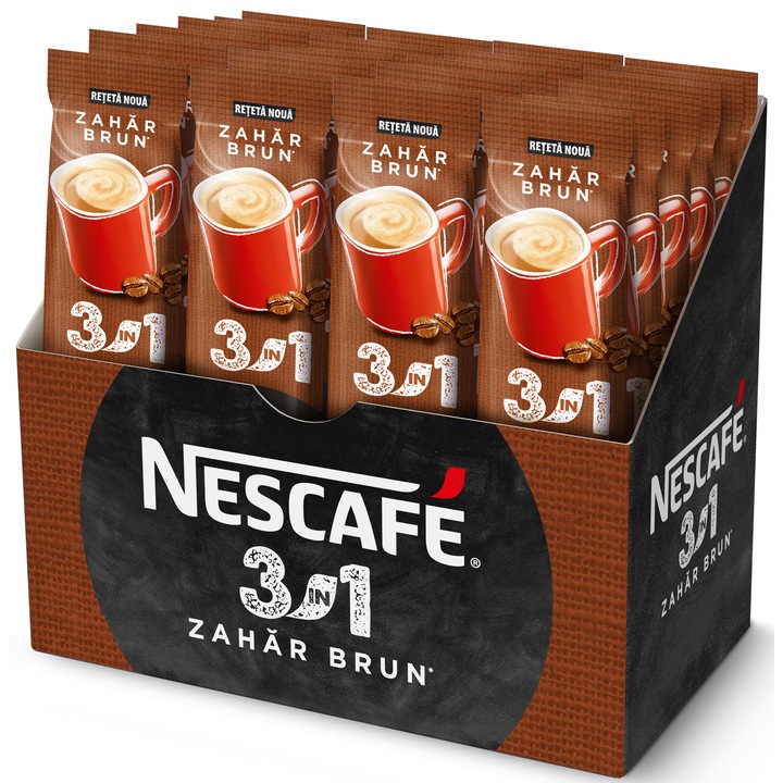 Cafea solubila, Nescafe 3 in 1 zahar brun, 24 plicuri x 16.5 g - eMAG.ro