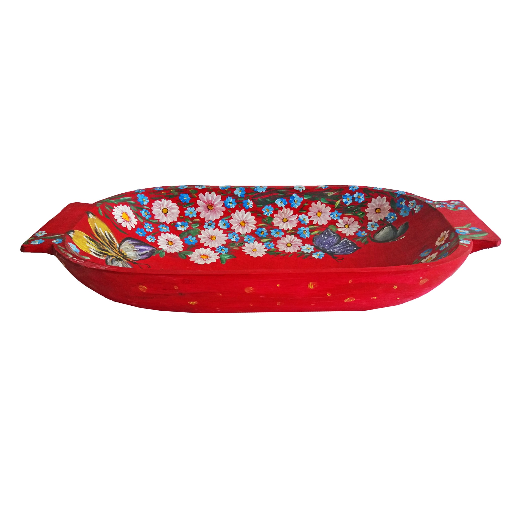 Troaca din lemn de pluta, Rosie, Floral, 30 x 16 cm, Handmade. - eMAG.ro