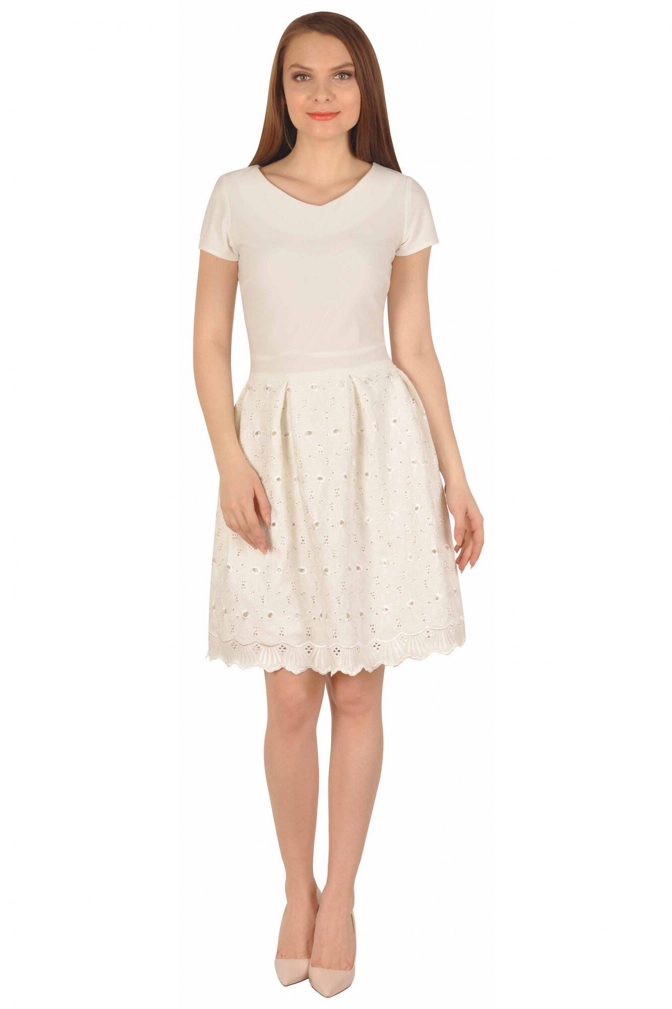 Rochie alba closata cu dantela La Femme, 42 - eMAG.ro