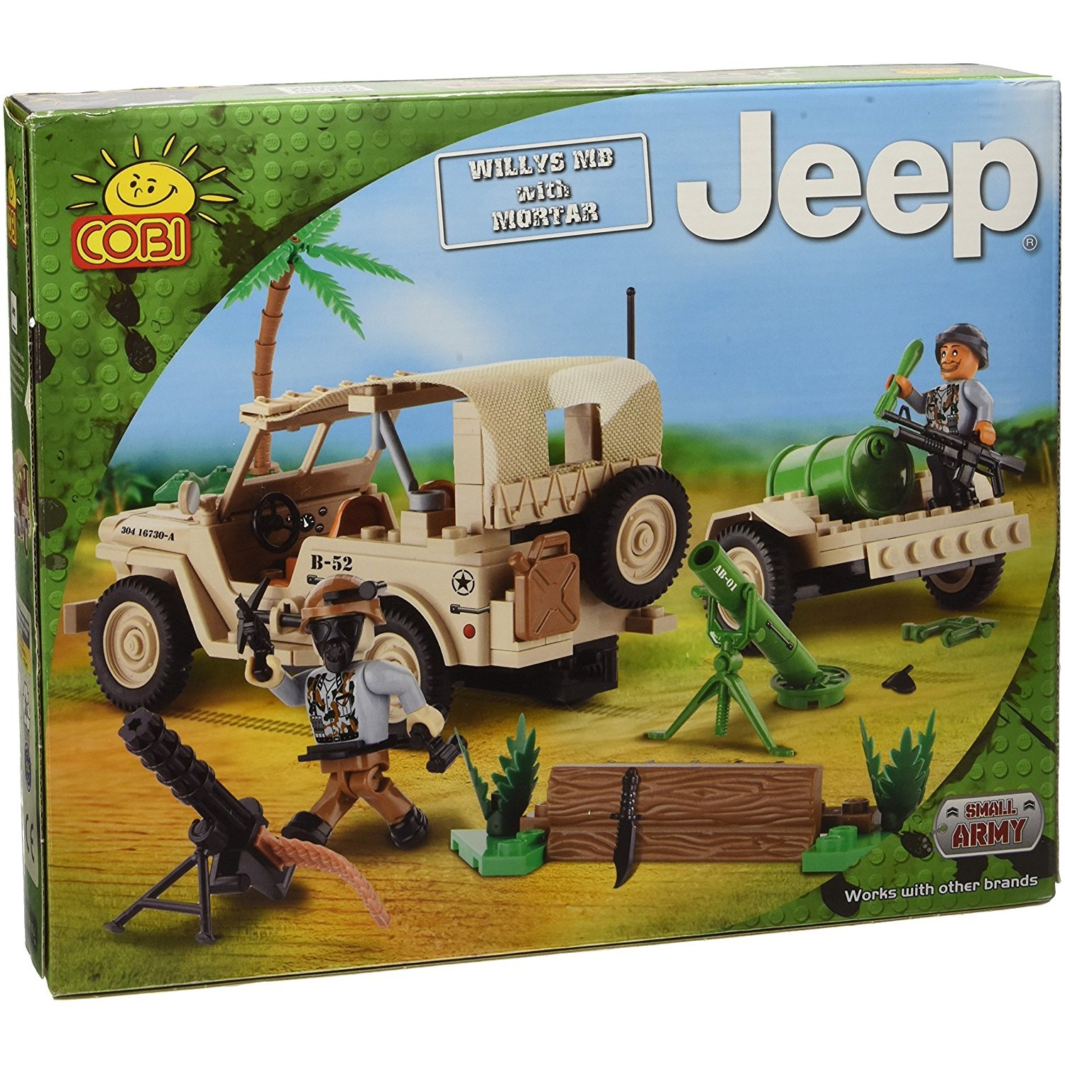 Set de constructie Cobi, Small Army, Jeep MB cu Mortiera - eMAG.ro