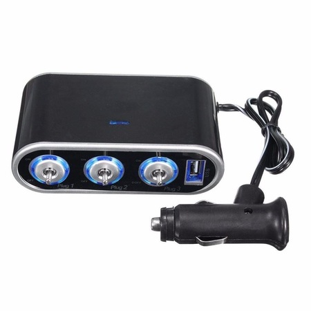 Stecher 3 prize 12 / 24V cu fir, intrerupator si USB, 0092-301028 ...