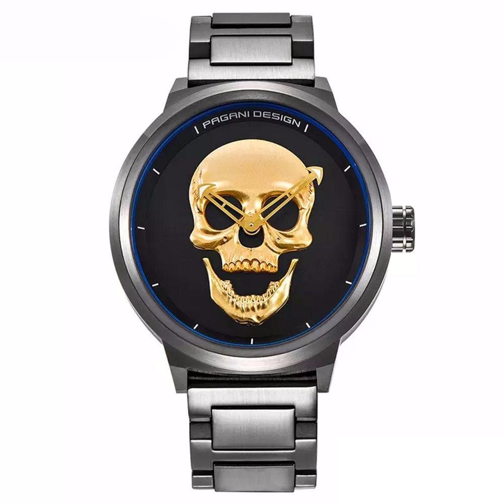 Ceas barbatesc Pagani Design 3D SKULL, Otel inoxidabil, Gold - eMAG.ro