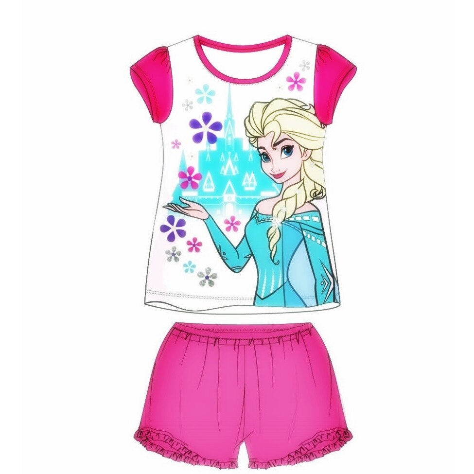 Pijamale de vara Disney Frozen cu Elsa, alb-fucsia, 128 cm (8 ani ...