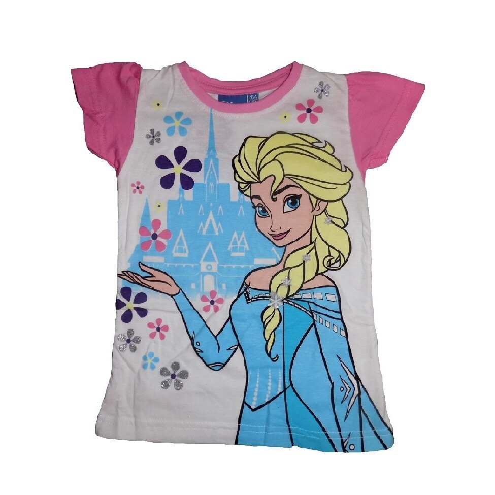 Pijamale de vara Disney Frozen cu Elsa, alb-fucsia, 122 cm (7 ani ...