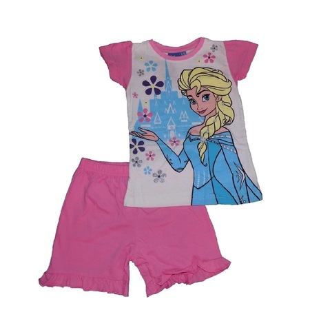 Pijamale de vara Disney Frozen cu Elsa, alb-fucsia, 122 cm (7 ani ...