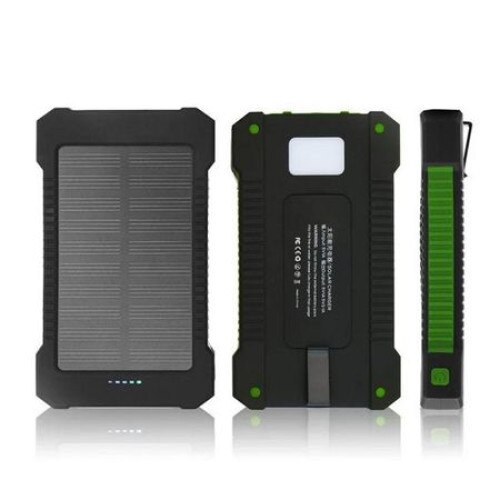 Acumulator Extern 10000 mAh, cu Panou Solara, 2 USB, Lanterna LED cu ...