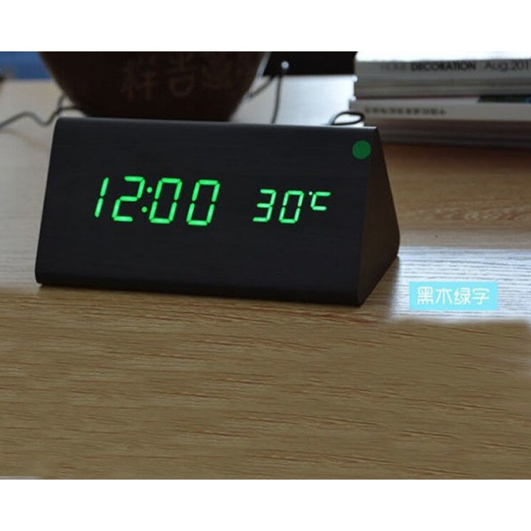Ceas de birou model lemn cu afisaj LED, temperatura, alarma, iZowe ...