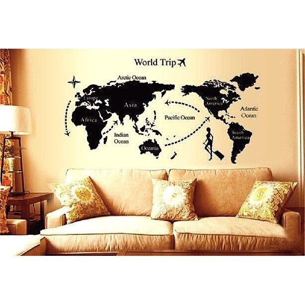 Sticker perete harta lumii, World Trip, 140 x 80 cm - eMAG.ro