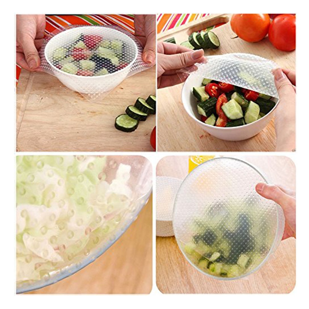 Set 4 capace flexibile din silicon pentru recipiente, pastrarea ...