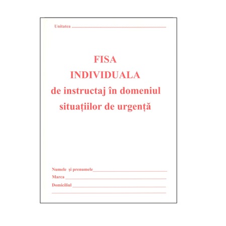 Fisa de Instruire Individuala P.S.I., Format A5, 8 File/Carnet ...