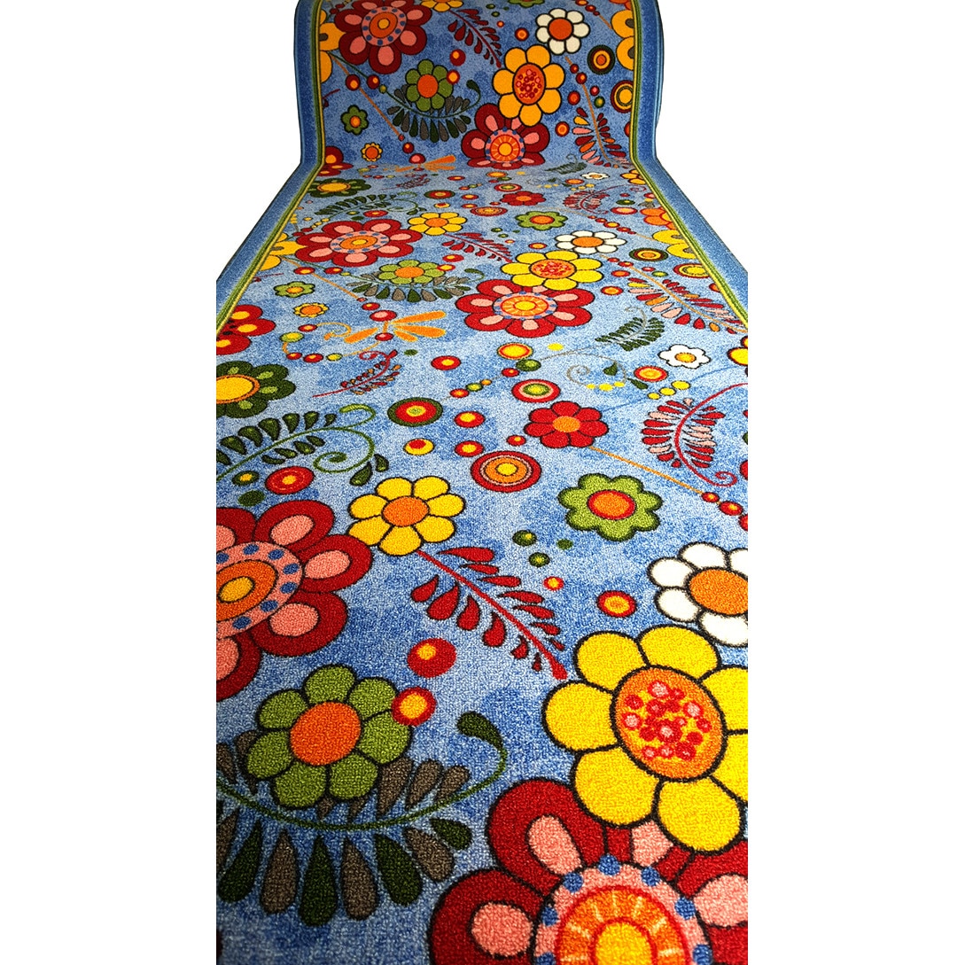 Traversa Flori, Albastru, 100x400 cm, 820 gr/mp, 1x4 m Albastru 100 ...