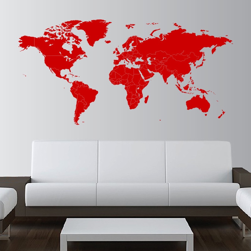 Sticker Decorativ - SMAER - Harta Lumii - 120cm x 60cm - Rosu - eMAG.ro