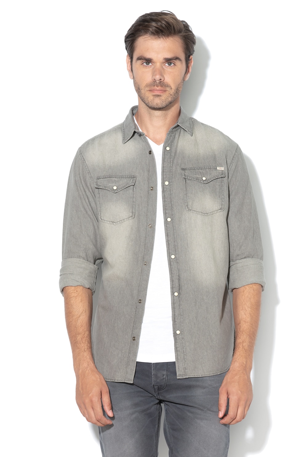 Jack & Jones, Camasa slim fit cu buzunare pe piept Sheridan, Gri, XL ...