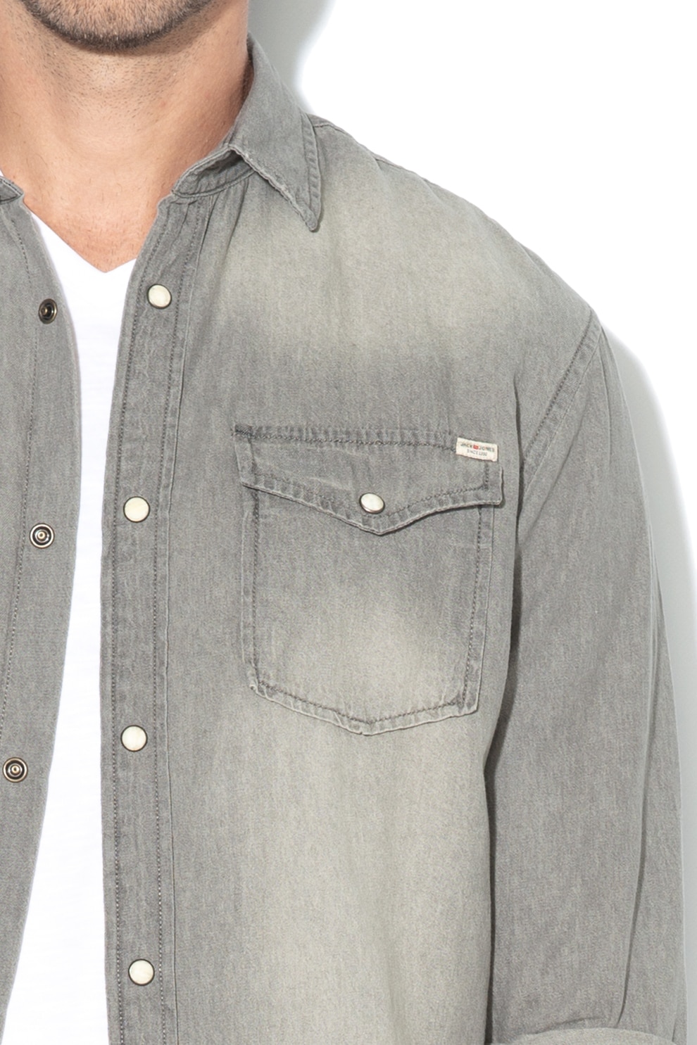 Jack & Jones, Camasa slim fit cu buzunare pe piept Sheridan, Gri, XL ...