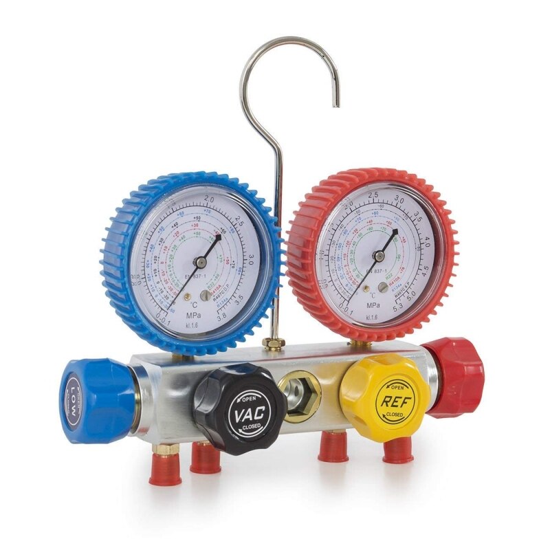 Set manometru si furtunuri aer conditionat freon, 4 iesiri, cu vizor ...