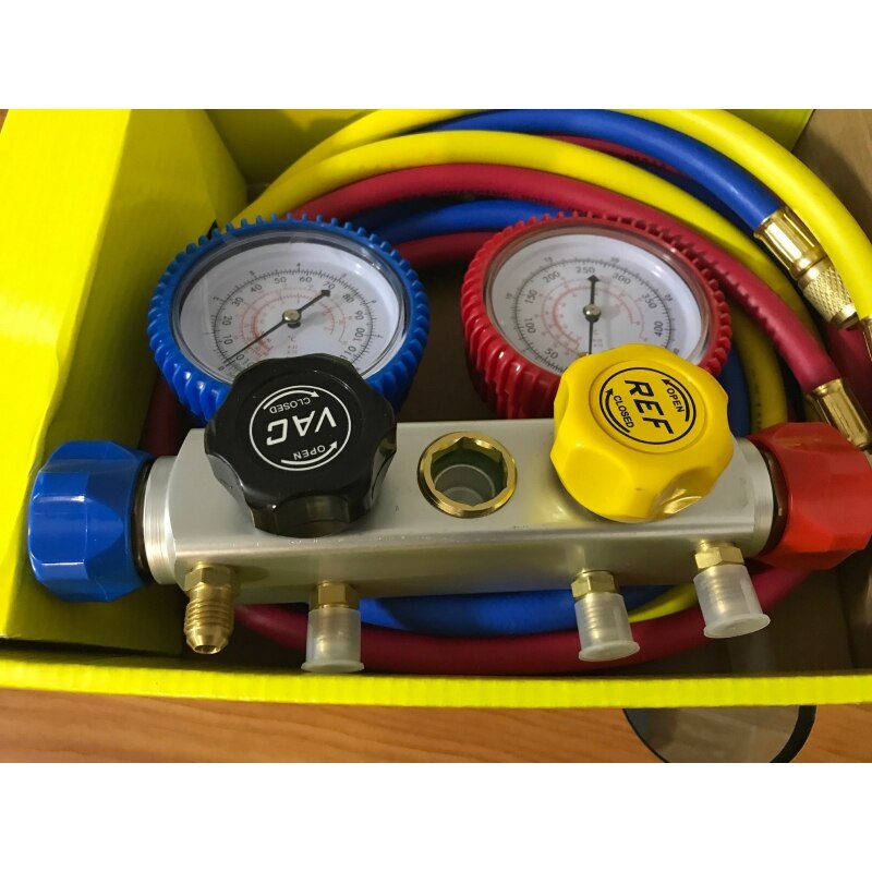Set manometru si furtunuri aer conditionat freon, 4 iesiri, cu vizor ...