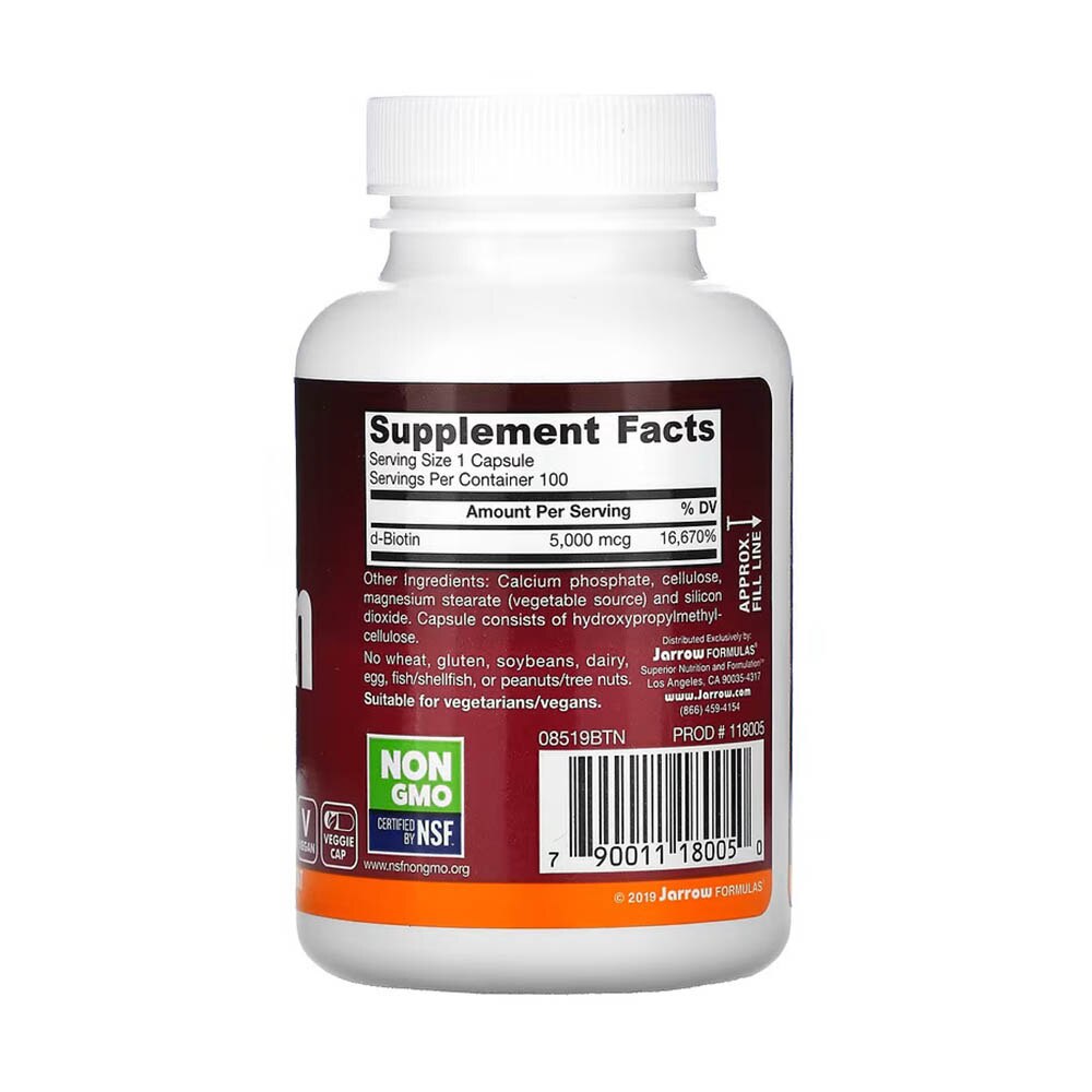 Biotina, (Vitamina B7) 5000 mcg, Jarrow Formulas, 100 capsule - eMAG.ro