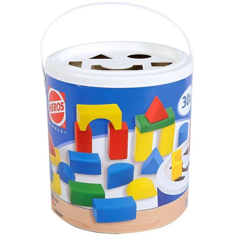 Cuburi de construit din lemn, Heros, multicolor, 30 piese, capac cu ...
