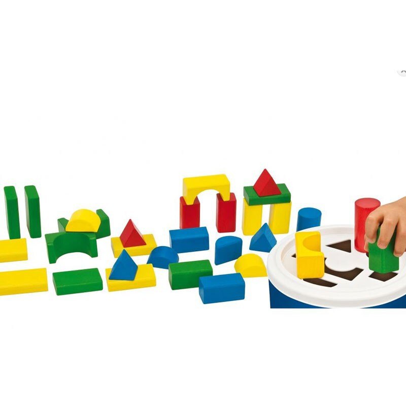 Cuburi de construit din lemn, Heros, multicolor, 30 piese, capac cu ...