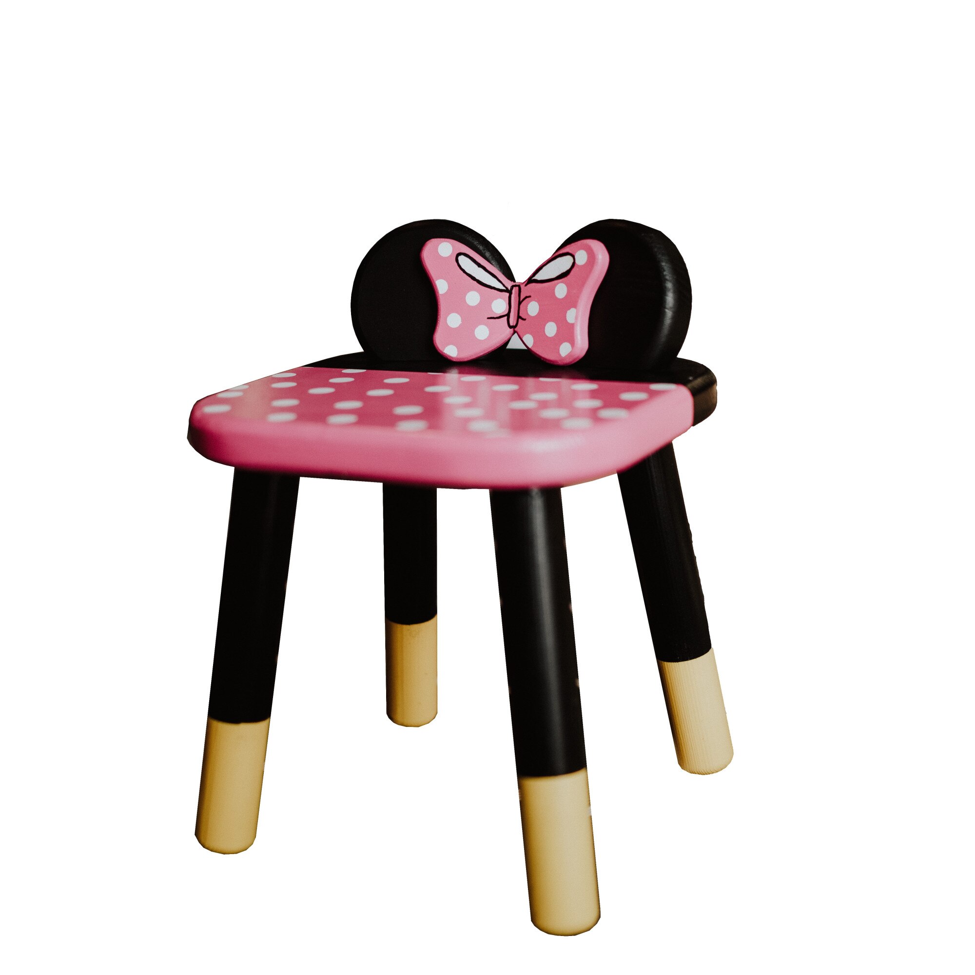 Scaun Minnie pentru copii din lemn si pictat manual - Bubuland, Roz ...