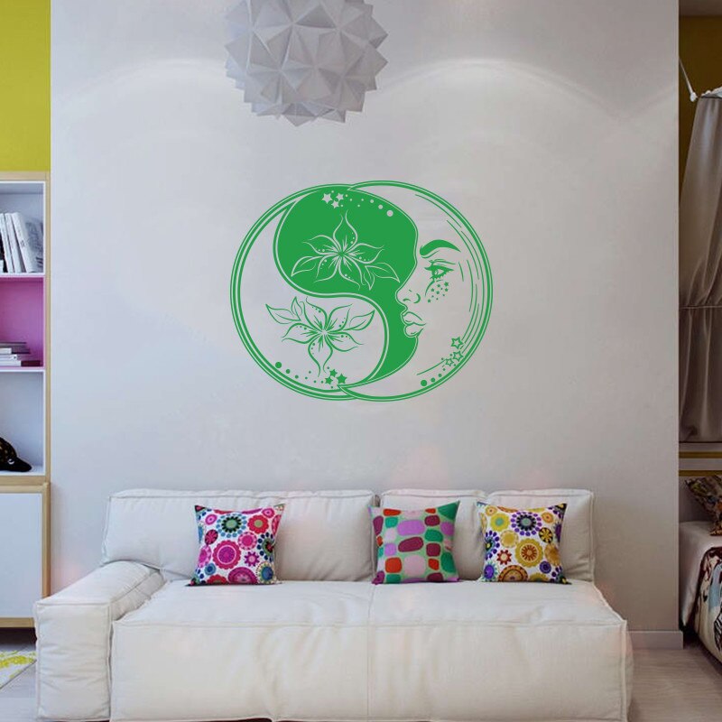 Sticker Decorativ - SMAER - Yin Yang - Moon&Flower- 60cm x 50cm - Verde ...