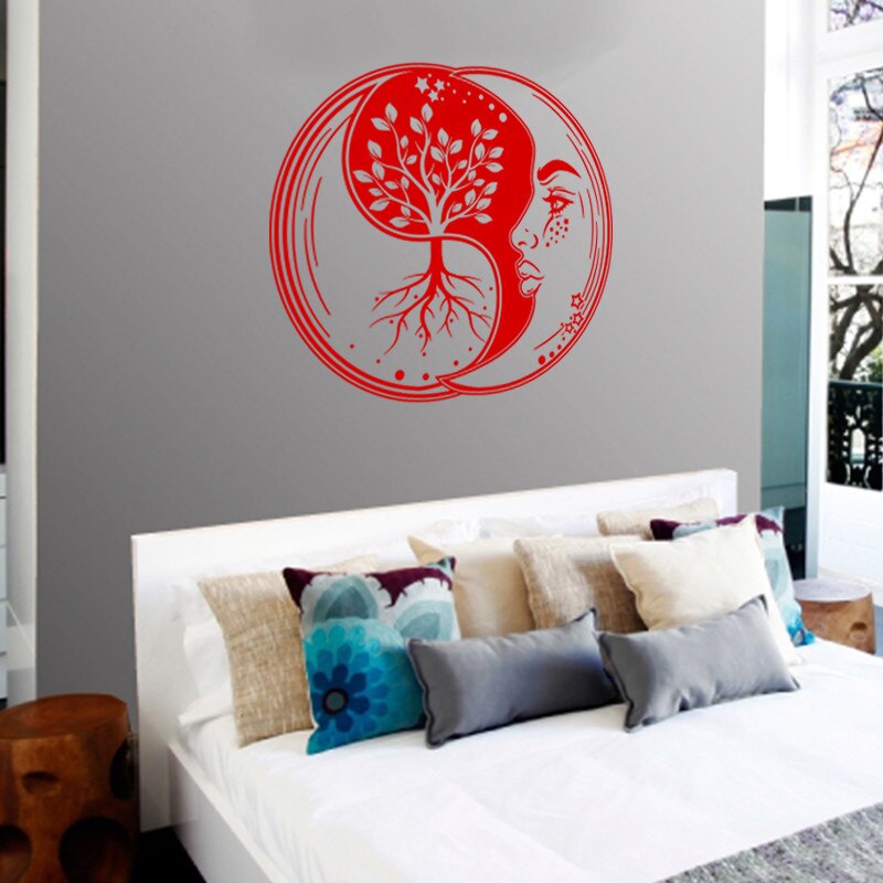 Sticker Decorativ - SMAER - Yin Yang - Moon&Tree- 60cm x 50cm - Rosu ...