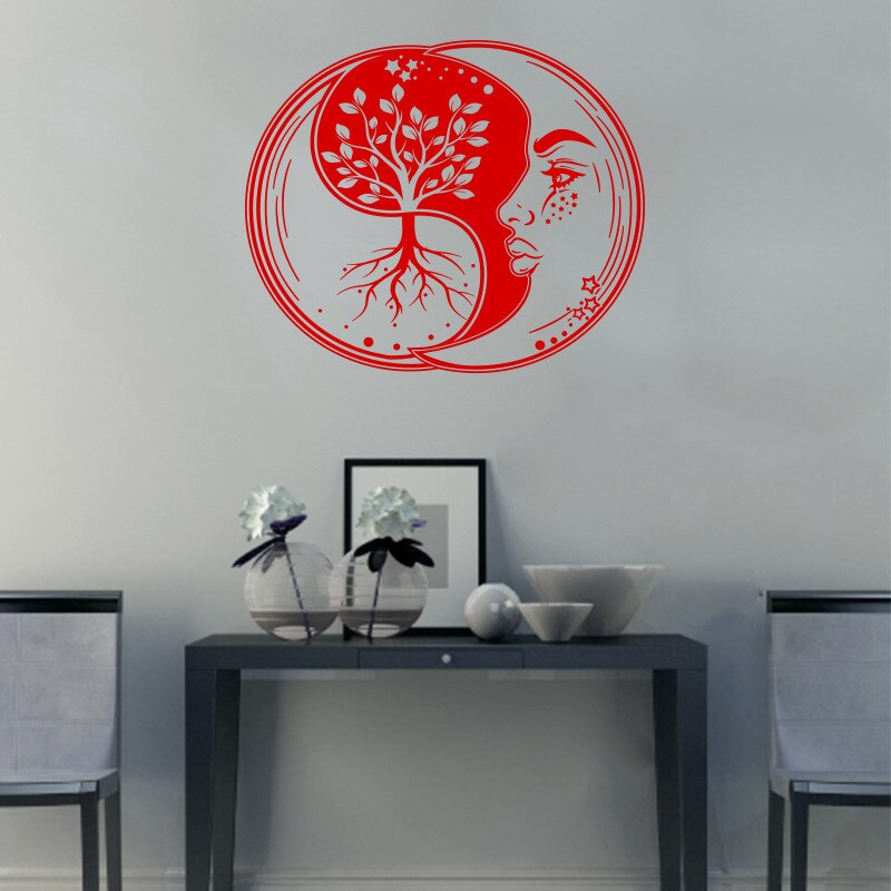 Sticker Decorativ - SMAER - Yin Yang - Moon&Tree- 60cm x 50cm - Rosu ...