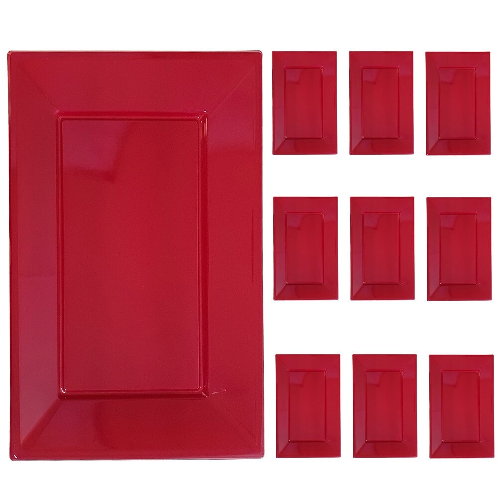 Platouri plastic, set de 10, dreptunghiulare, 10 x farfurie mare, grena ...