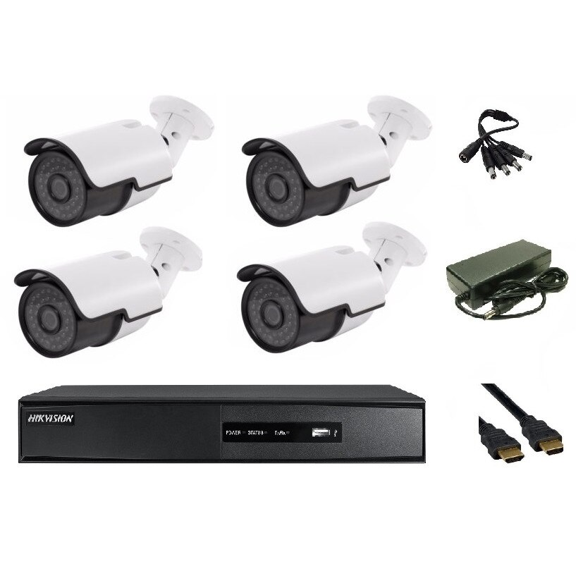 Kit VNT supraveghere cu 4 camere 2 MP, 30 mIR, DVR HIKVISION si CADOU: cablu HDMI - eMAG.ro