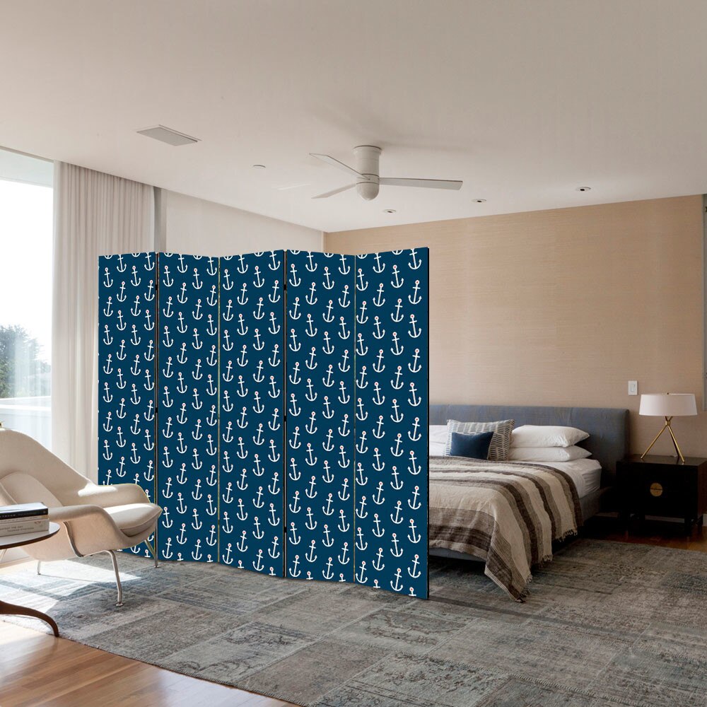 Paravan de Camera ArtDeco din 5 Panouri Acvatic ancore fundal rosu 175 ...