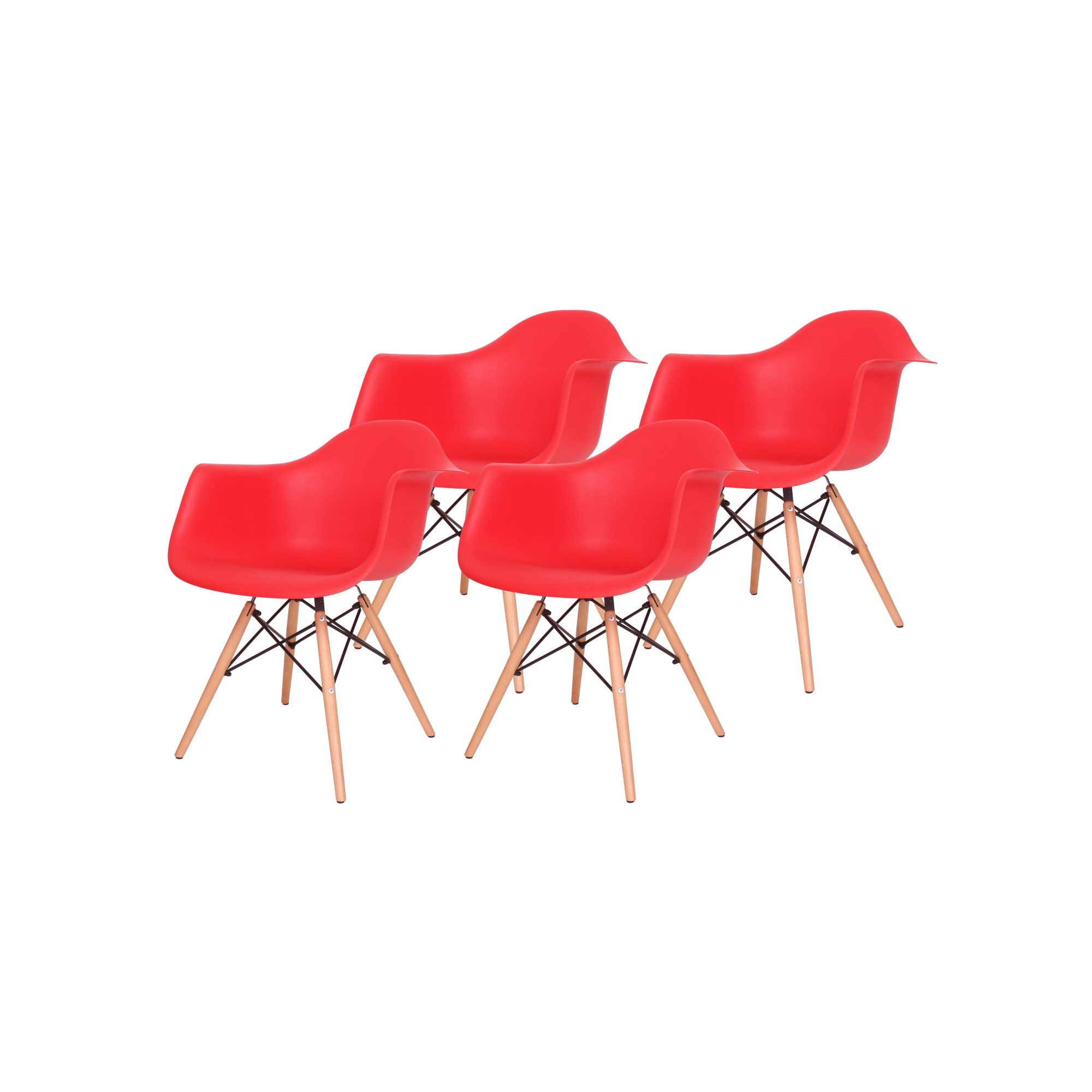Scaun rosu de bucatarie cu brate, set 4 bucati, tip Eames, Rosu - eMAG.ro
