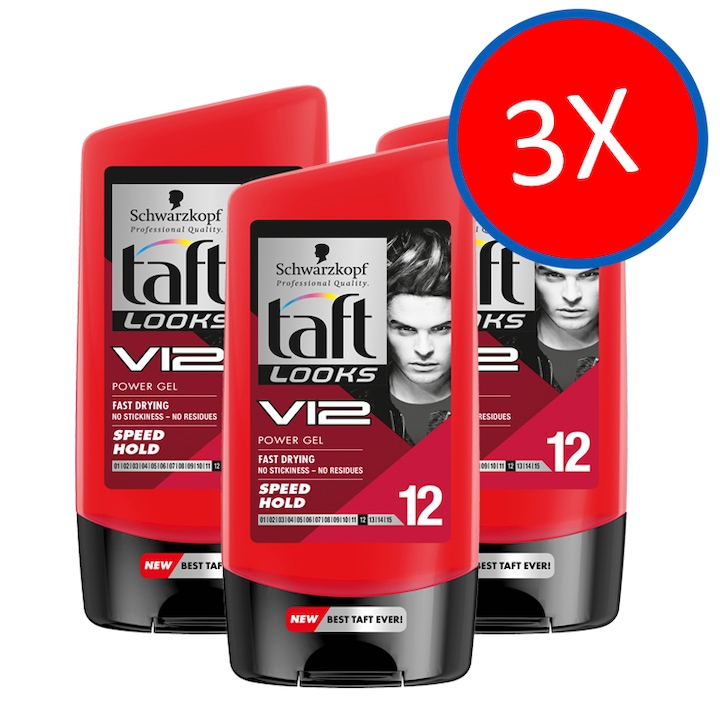 Gel de par Taft Looks V12 power, 3x 150 ml - eMAG.ro