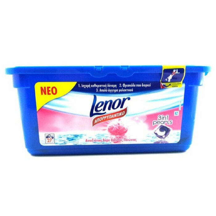 Капсули за пране универсални Lenor Pearls 27 бр. с аромат на божур ...