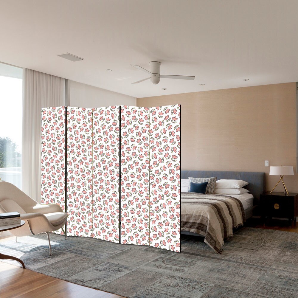 Paravan de Camera ArtDeco din 5 Panouri Flori rotunde model naiv kaki ...