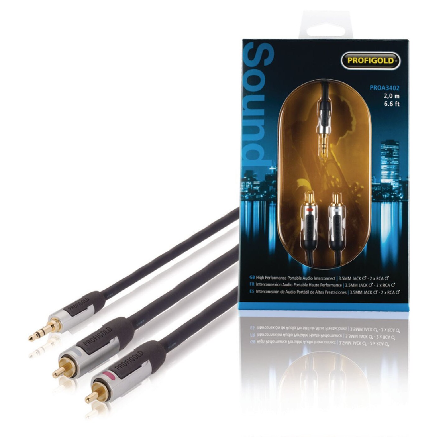 Cablu audio stereo Jack 3.5mm tata - 2x RCA tata 2.0m negru, Profigold ...