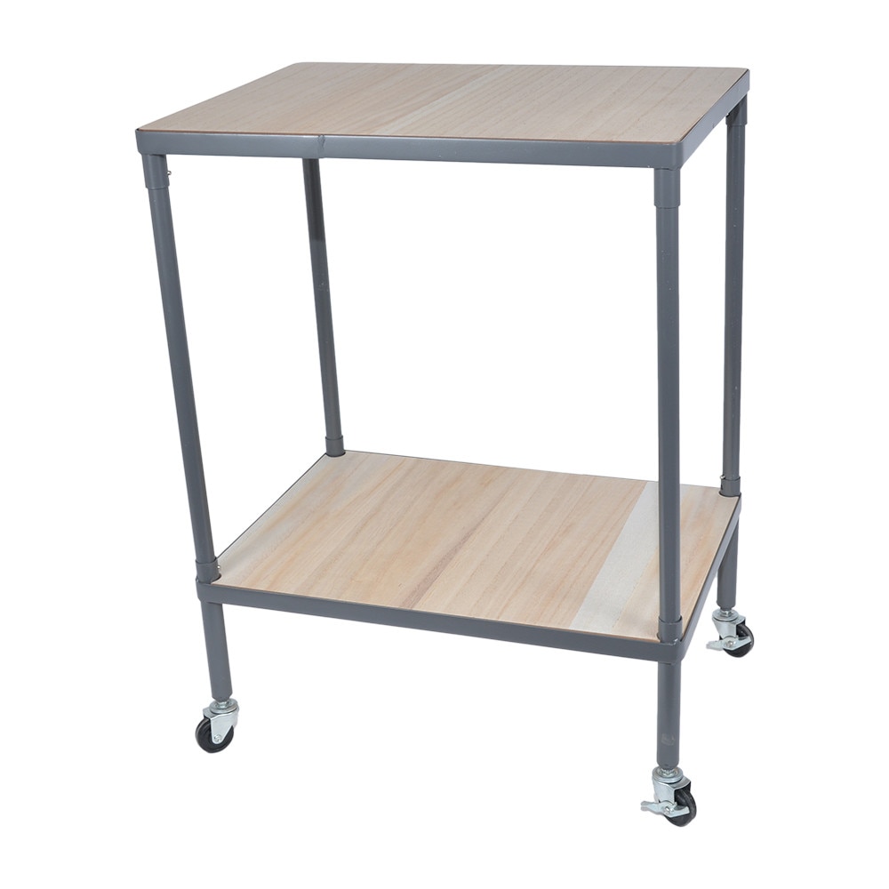 Masa dreptunghiulara cu roti, masuta cu 2 polite din MDF, cadru metalic ...