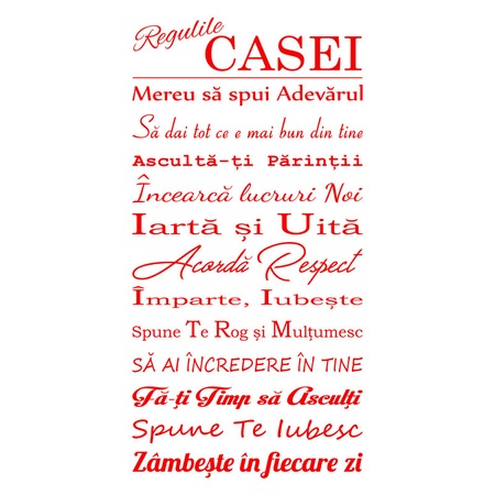Sticker Decorativ - SMAER - Regulile Casei - 100cm x 50cm - Rosu - eMAG.ro