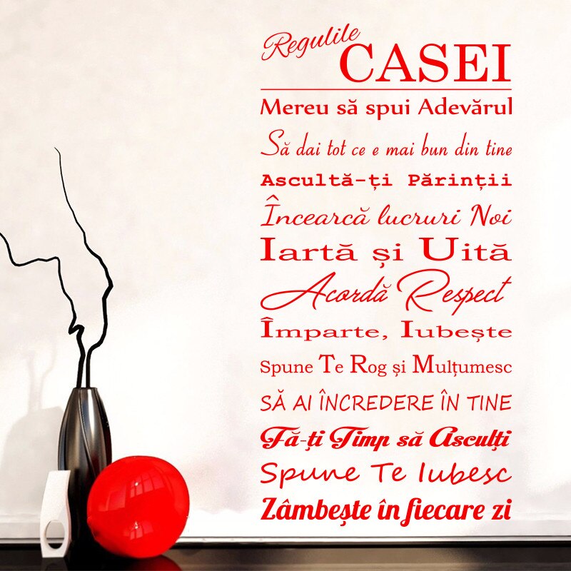 Sticker Decorativ - SMAER - Regulile Casei - 100cm x 50cm - Rosu - eMAG.ro