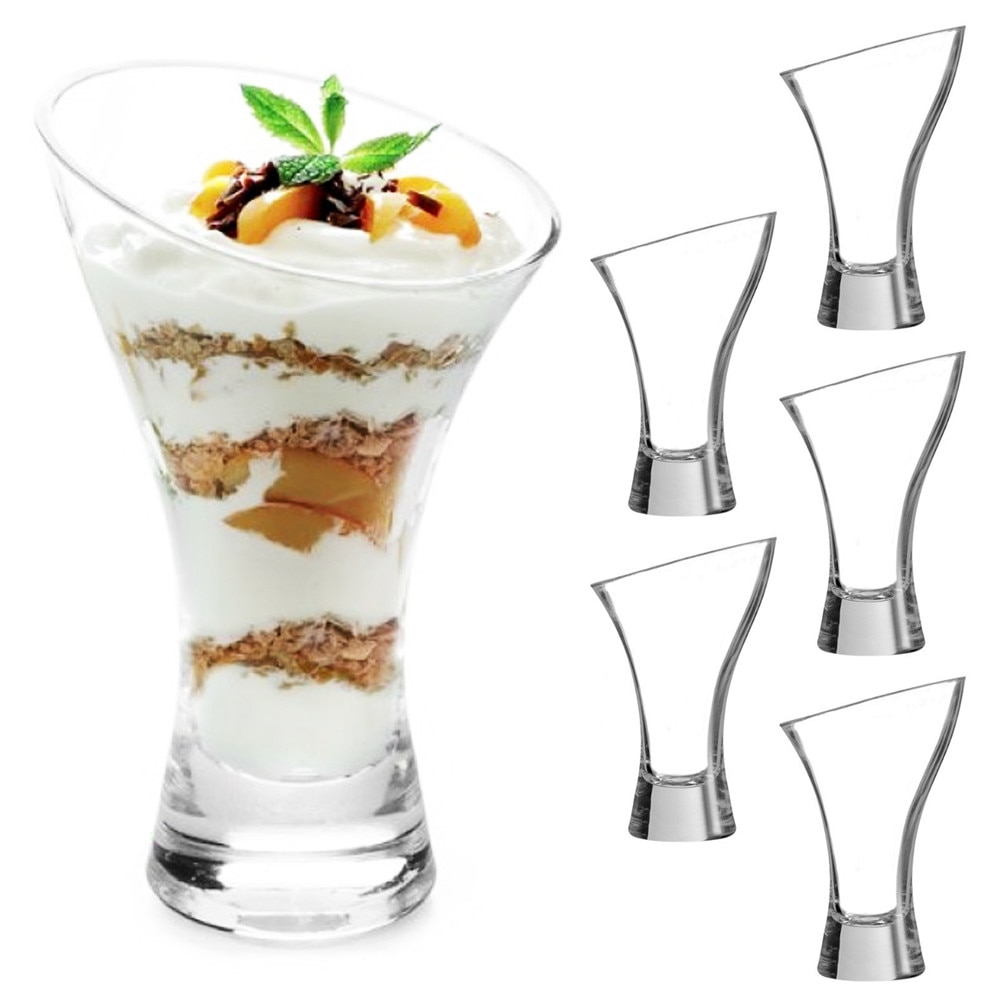 Cupe desert, set de 6, sticla groasa rezistenta, 350 ml, asimetrice, cu ...