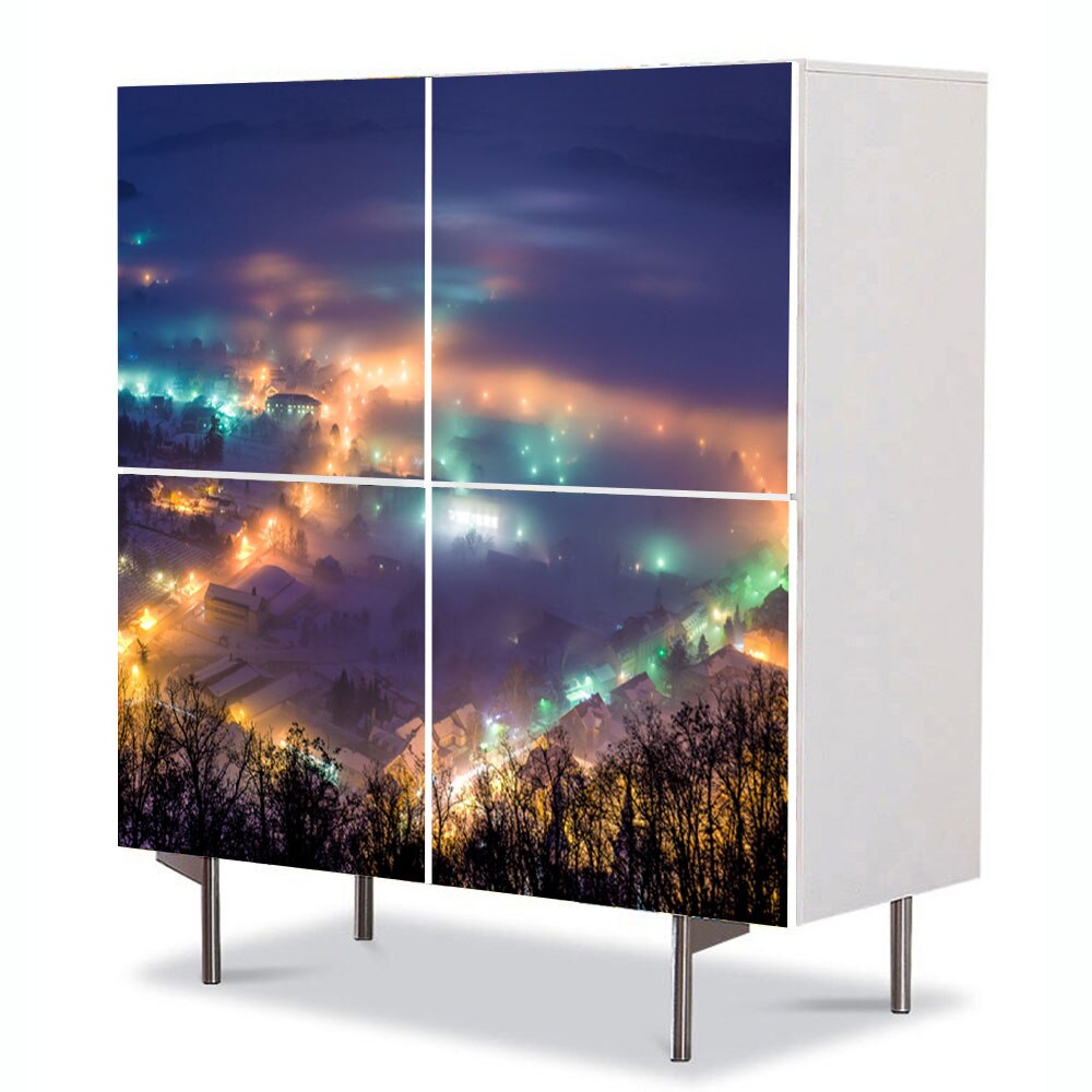 Comoda ArtDecoMag cu 4 Usi Moderna Newline Peisaje Oras noaptea, 84 x ...