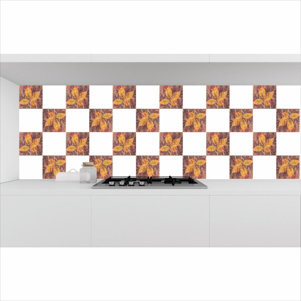 Set stickere autocolante faianta decorativa 20cm x 20cm model frunze ...