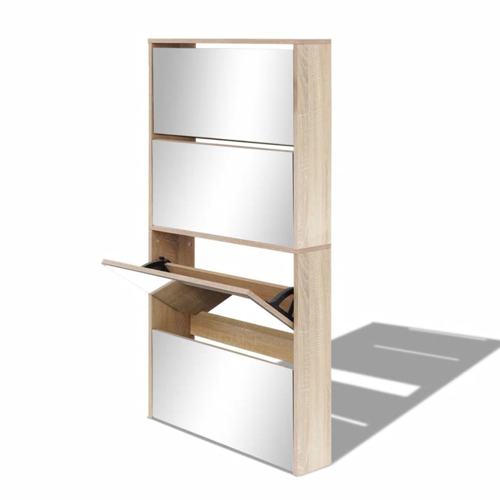 Pantofar cu 4 niveluri si oglinda, vidaXL, Maro, 63 x 17 x 134 cm - eMAG.ro