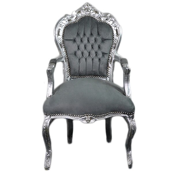 Scaun cu brate Baroc Cadru argintiu lemn masiv, Tapiterie Gri - eMAG.ro