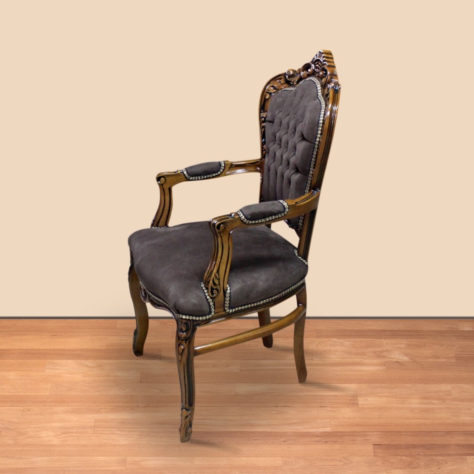 Scaun cu brate Baroc Cadru lemn masiv, Tapiterie Maro - eMAG.ro