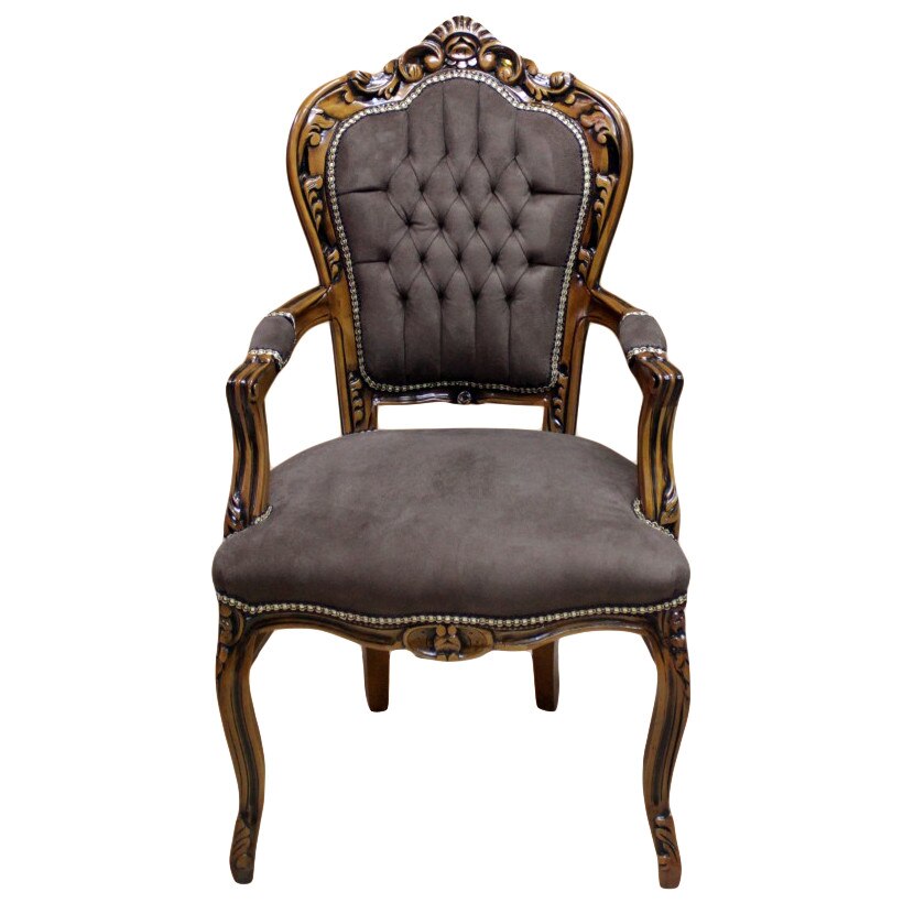 Scaun cu brate Baroc Cadru lemn masiv, Tapiterie Maro - eMAG.ro