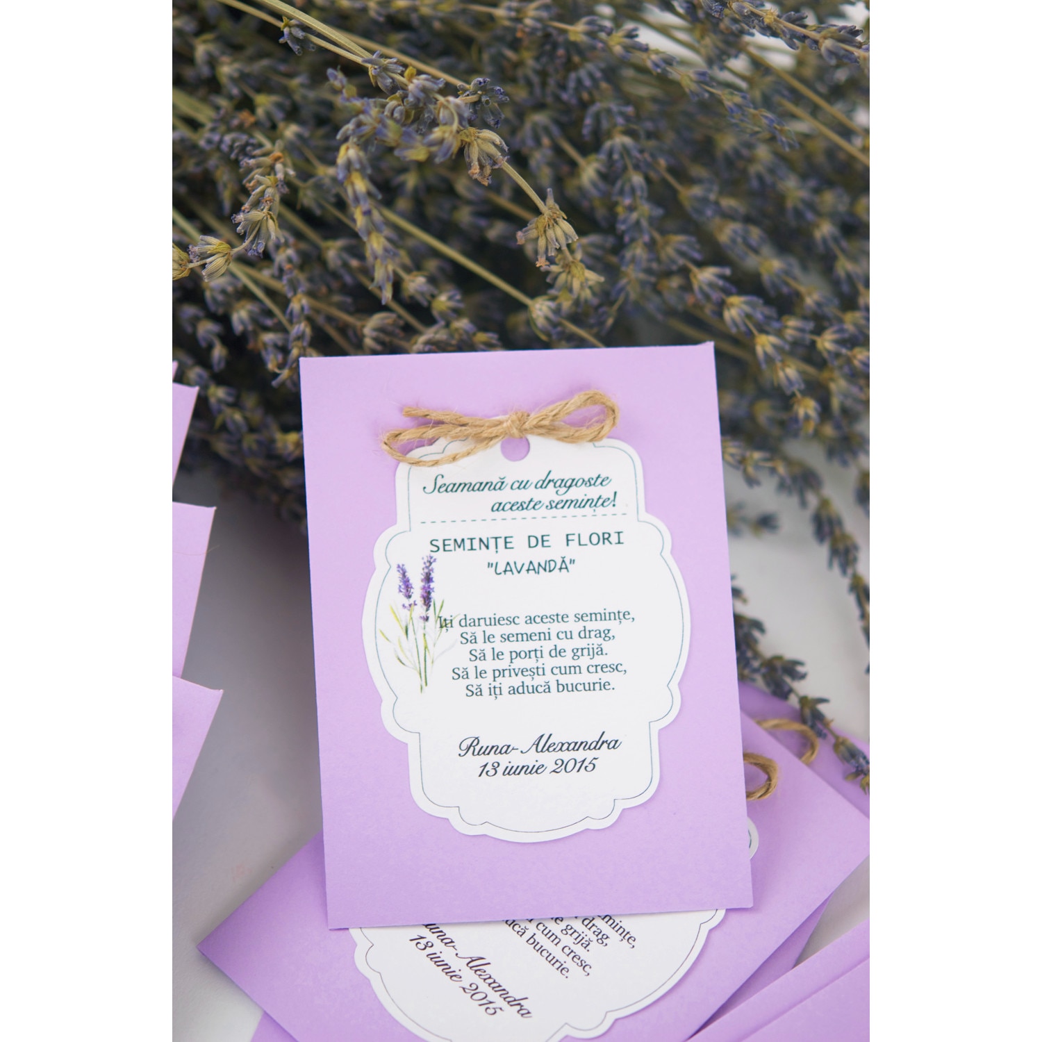 Marturie de nunta plic cu seminte de Lavanda personalizat - eMAG.ro