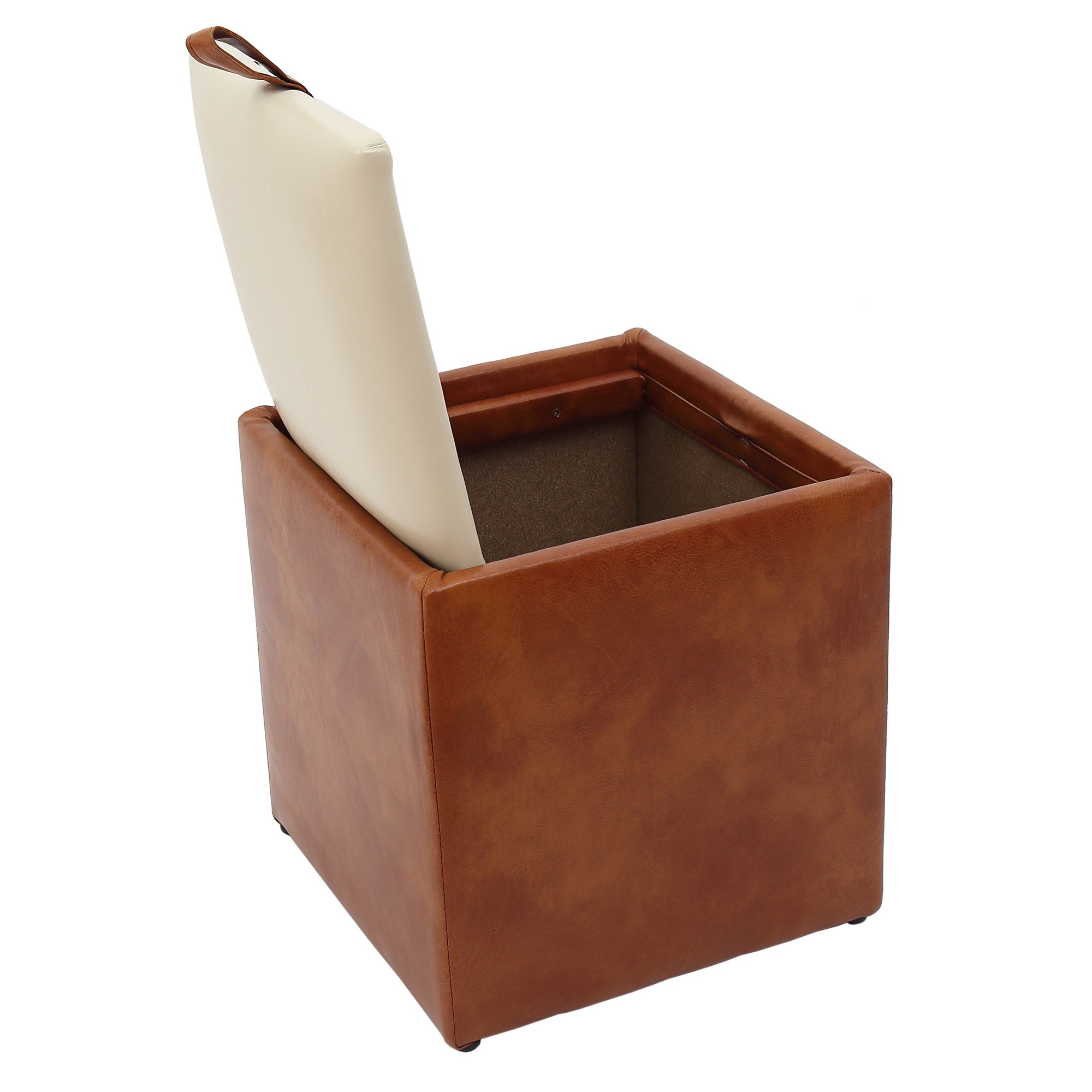 Taburet Box piele ecologica coniac/crem, cu depozitare - eMAG.ro