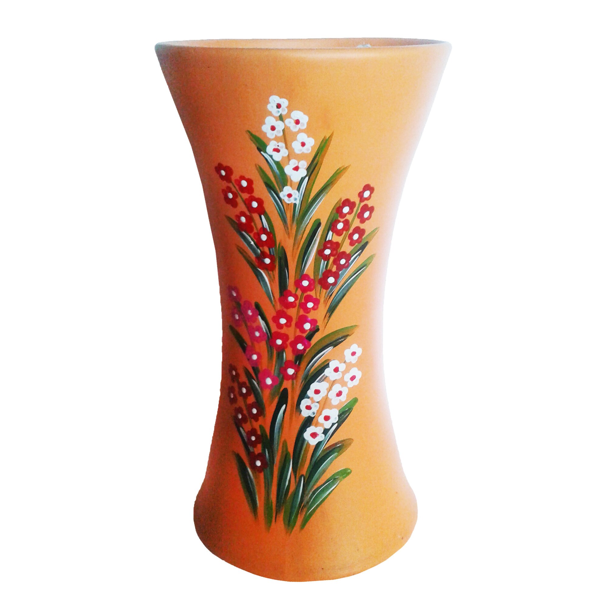 Vaza din ceramica, model Floral, forma Clepsidra, Portocaliu, 30 cm ...